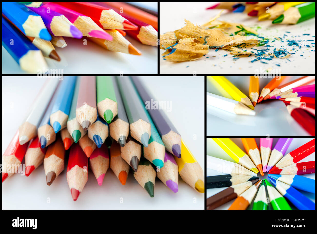 Collection (set) or collage of colour pencil Stock Photo - Alamy