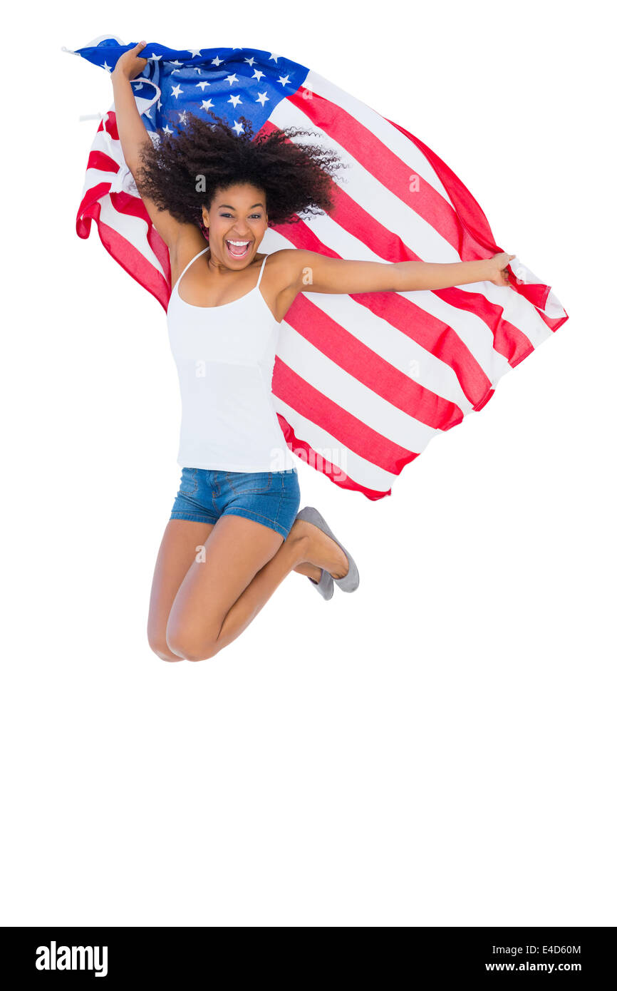 Usa girl jumping flag hi-res stock photography and images - Alamy