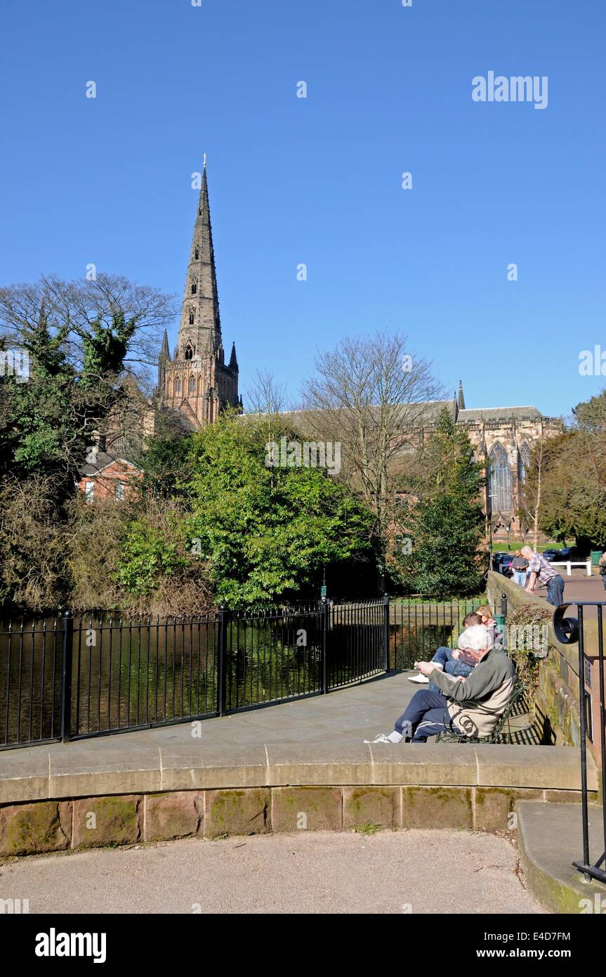 Cathedral central spire viewed from the North end of Minster Pool ...