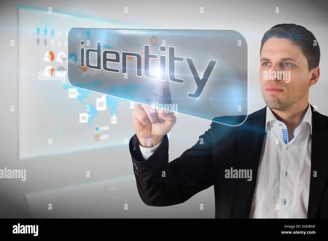Businessman pointing to word identity Stock Photo - Alamy