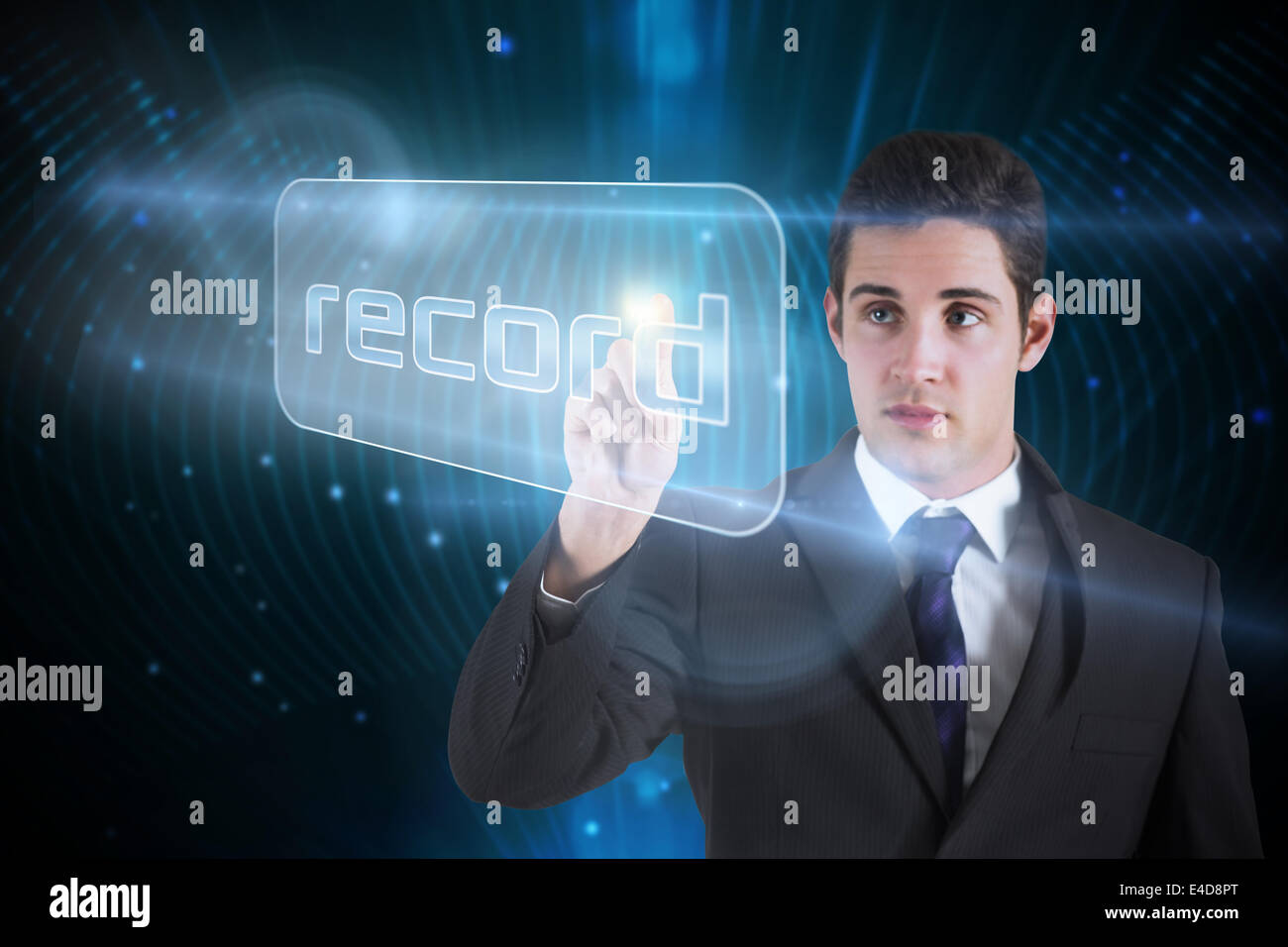Businessman pointing to word record Stock Photo - Alamy