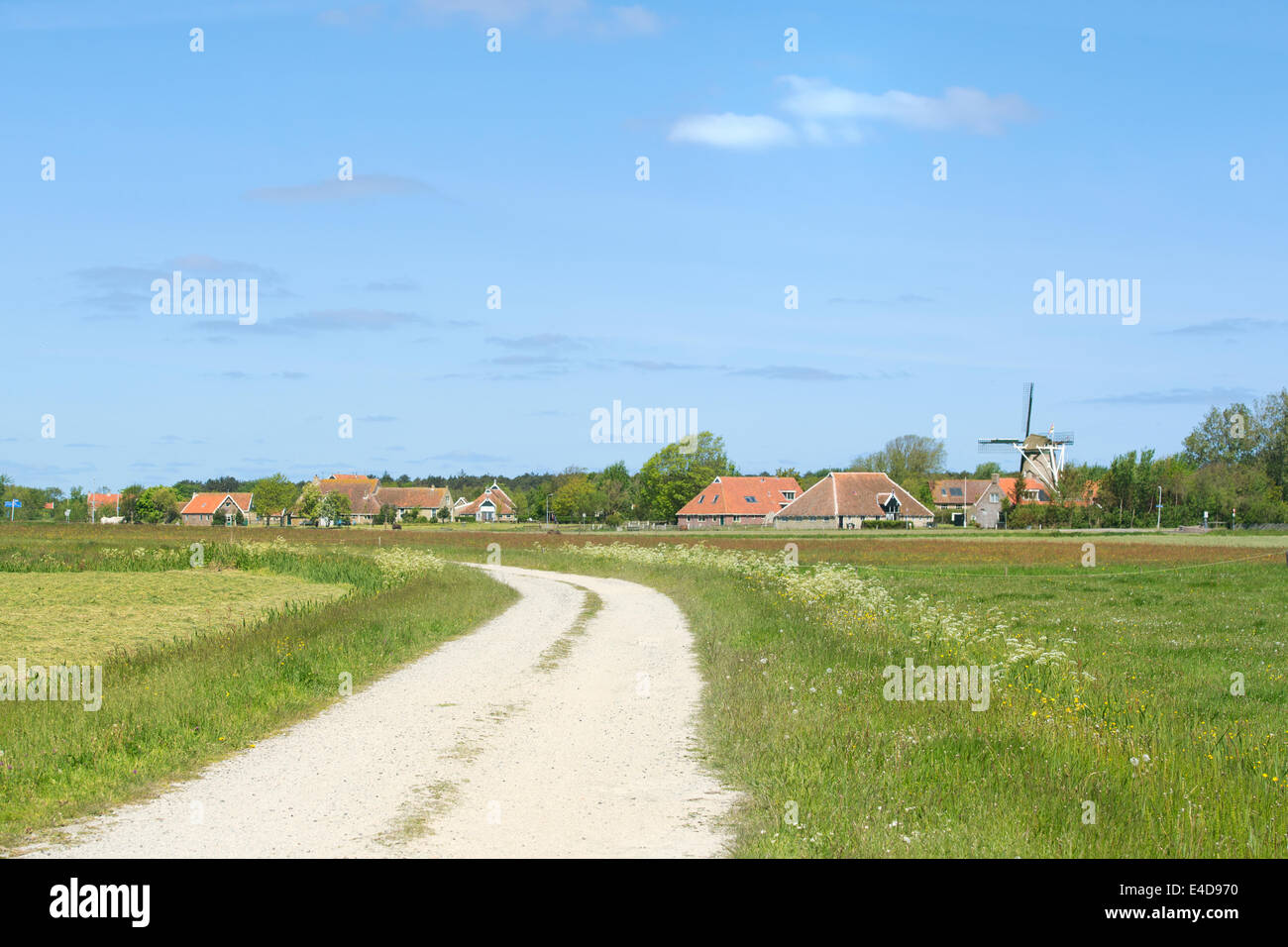 Landscape with windmill at the Dutch wadden island Terschelling Stock ...