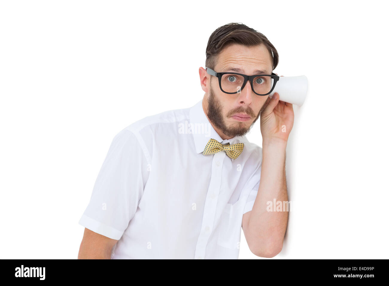Geeky businessman eavesdropping cup hi-res stock photography and images ...