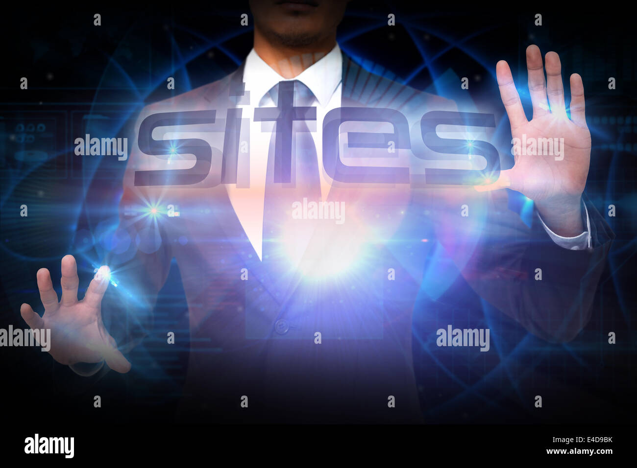 Businessman presenting the word sites Stock Photo - Alamy