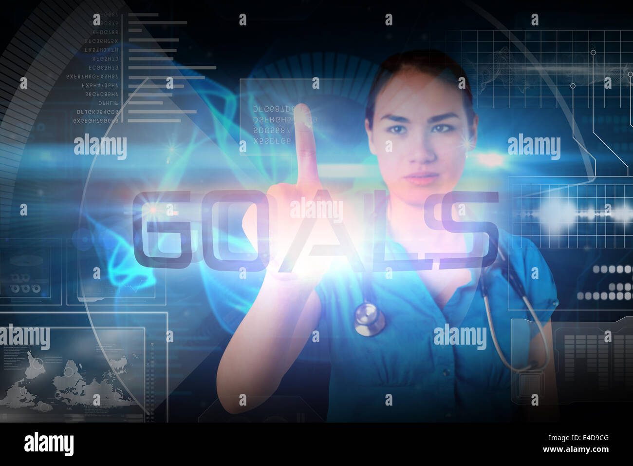 Doctor pointing to the word goals Stock Photo - Alamy