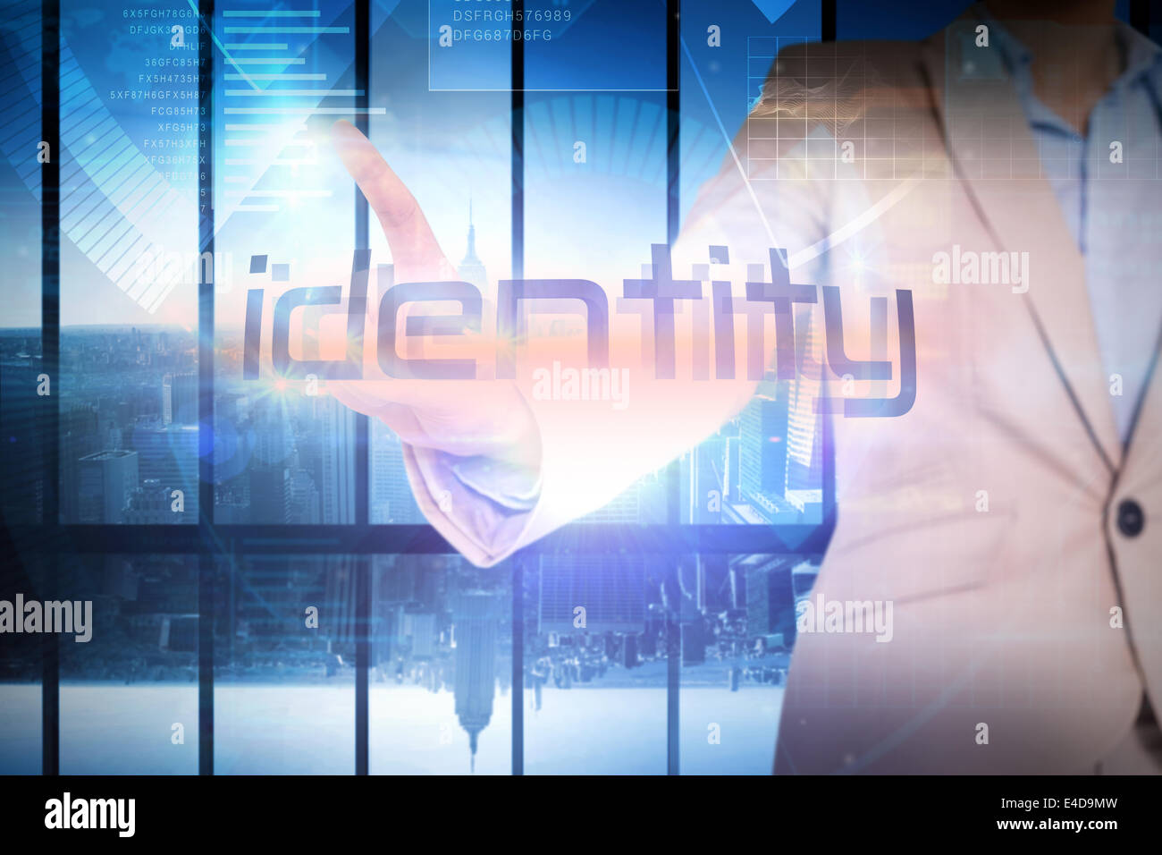 Businesswoman presenting the word identity Stock Photo - Alamy