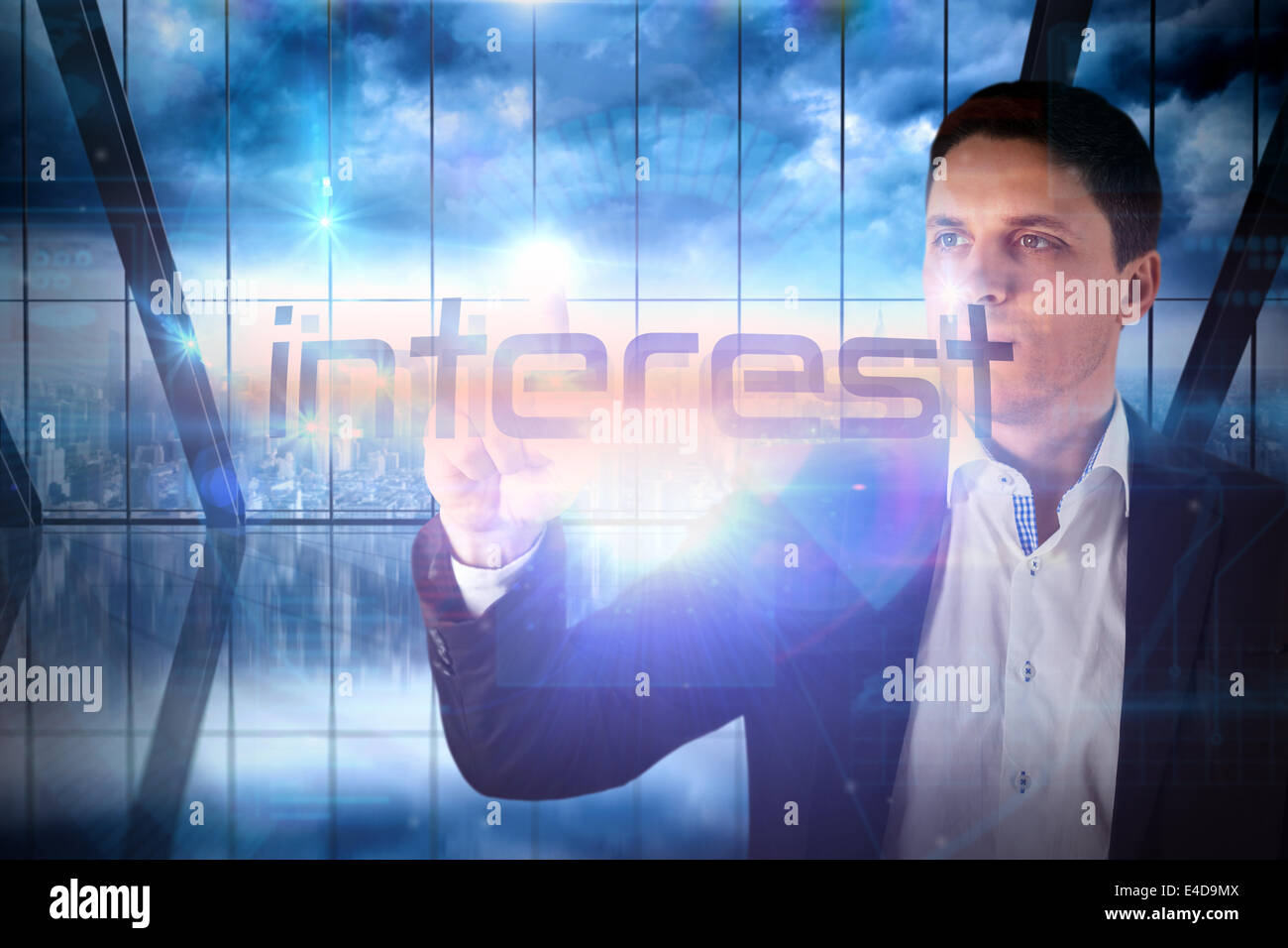 Businessman presenting the word interest Stock Photo - Alamy