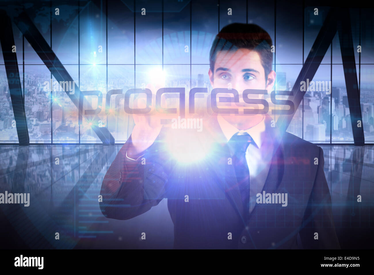 Businessman presenting the word progress Stock Photo - Alamy