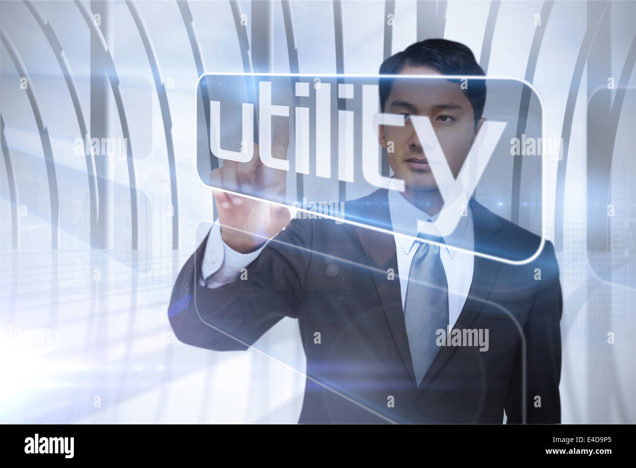 Businessman presenting the word utility Stock Photo - Alamy