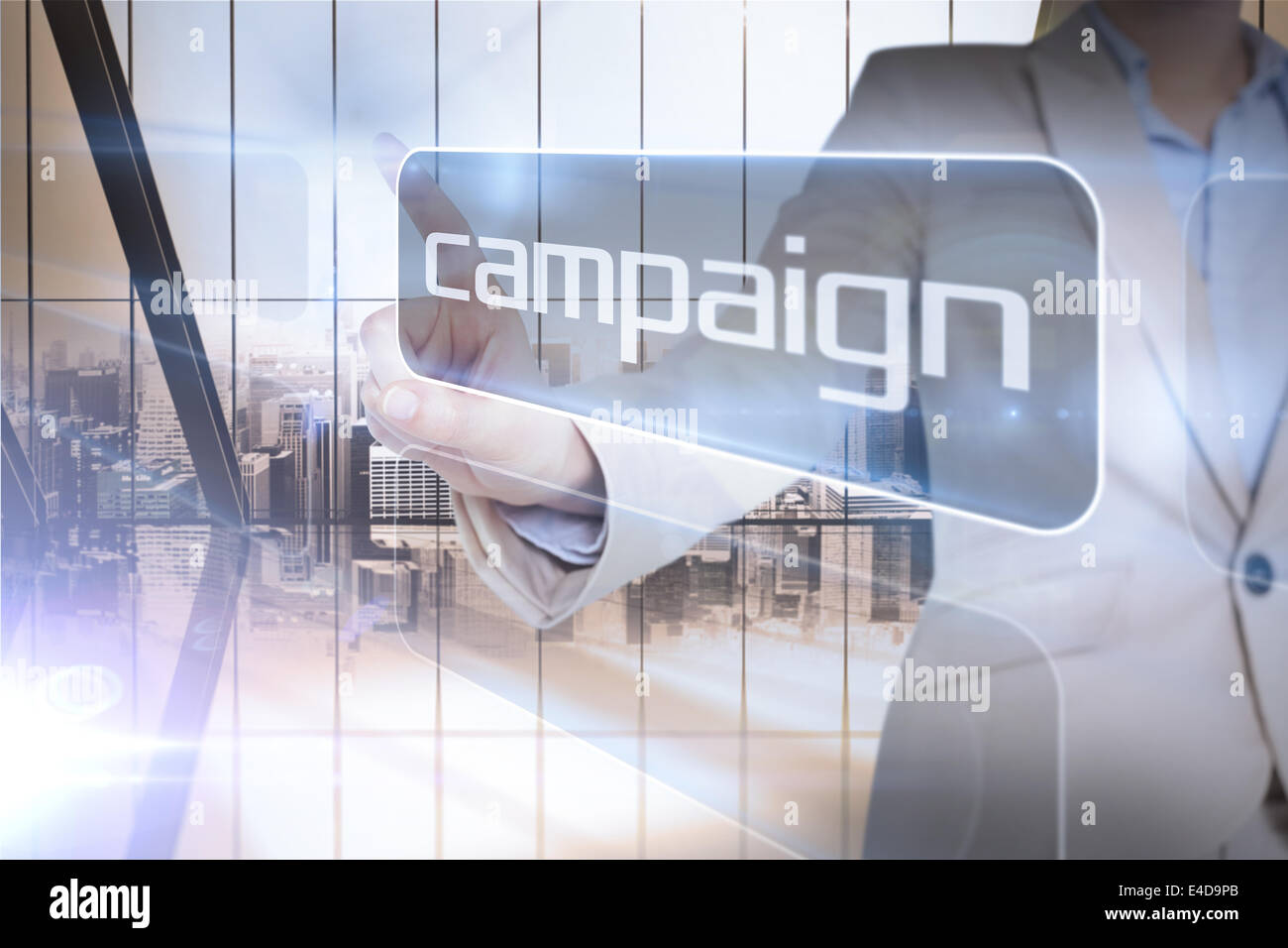 Businesswoman presenting the word campaign Stock Photo - Alamy