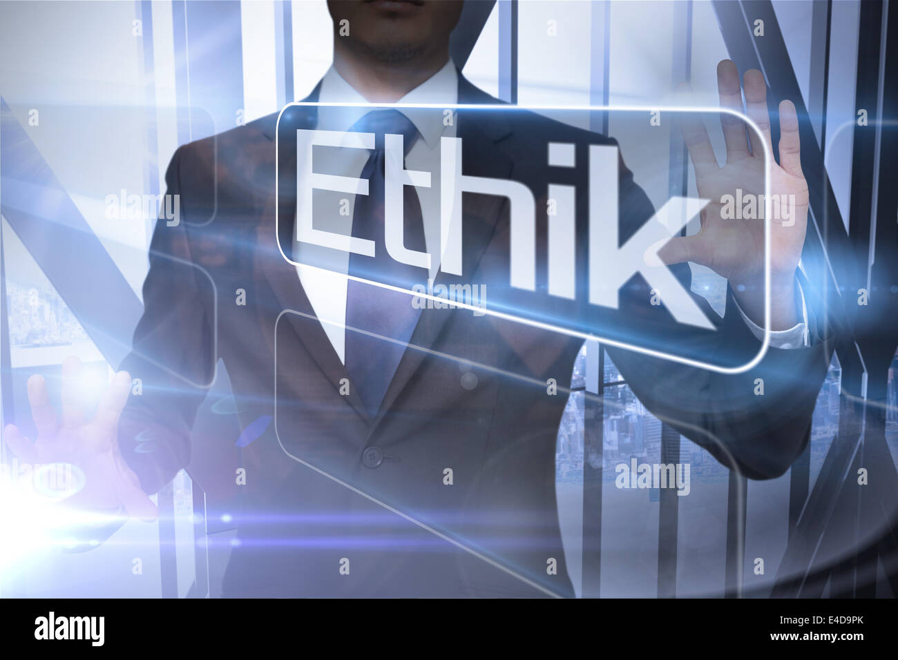 Businessman presenting the word ethics in german Stock Photo - Alamy