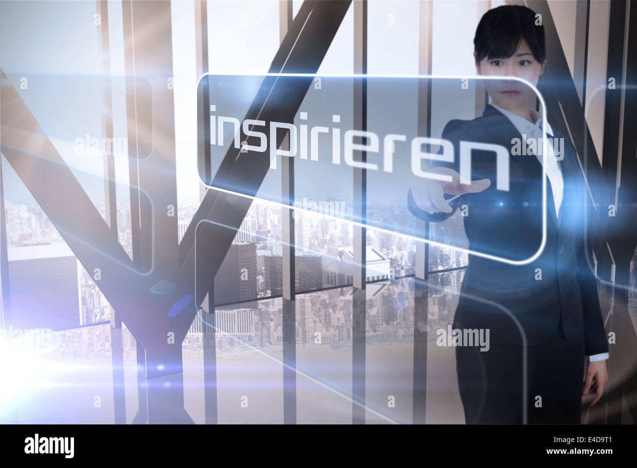 Businessman presenting the word inspire in german Stock Photo - Alamy