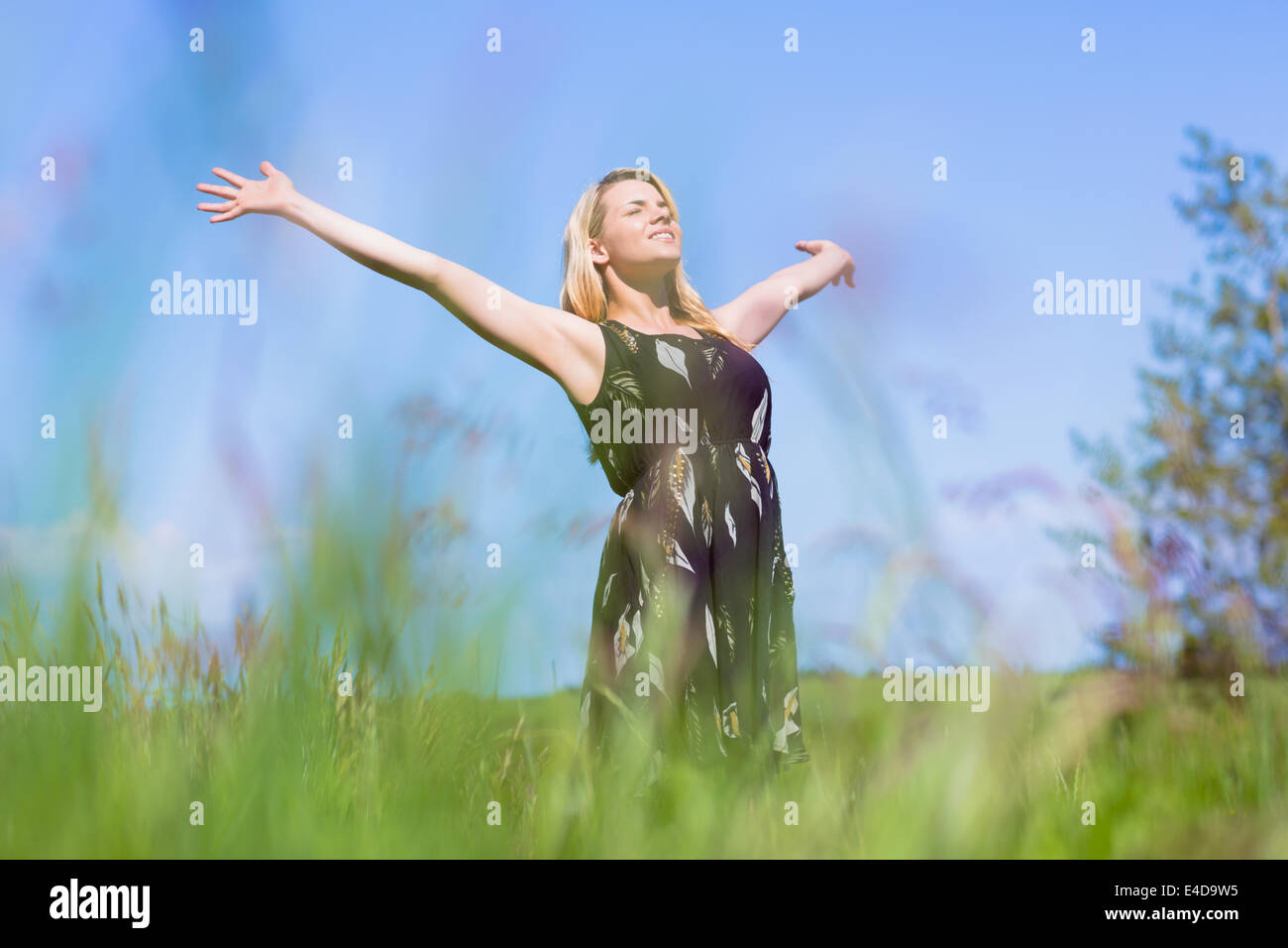 Pretty blonde in sundress standing hi-res stock photography and images ...