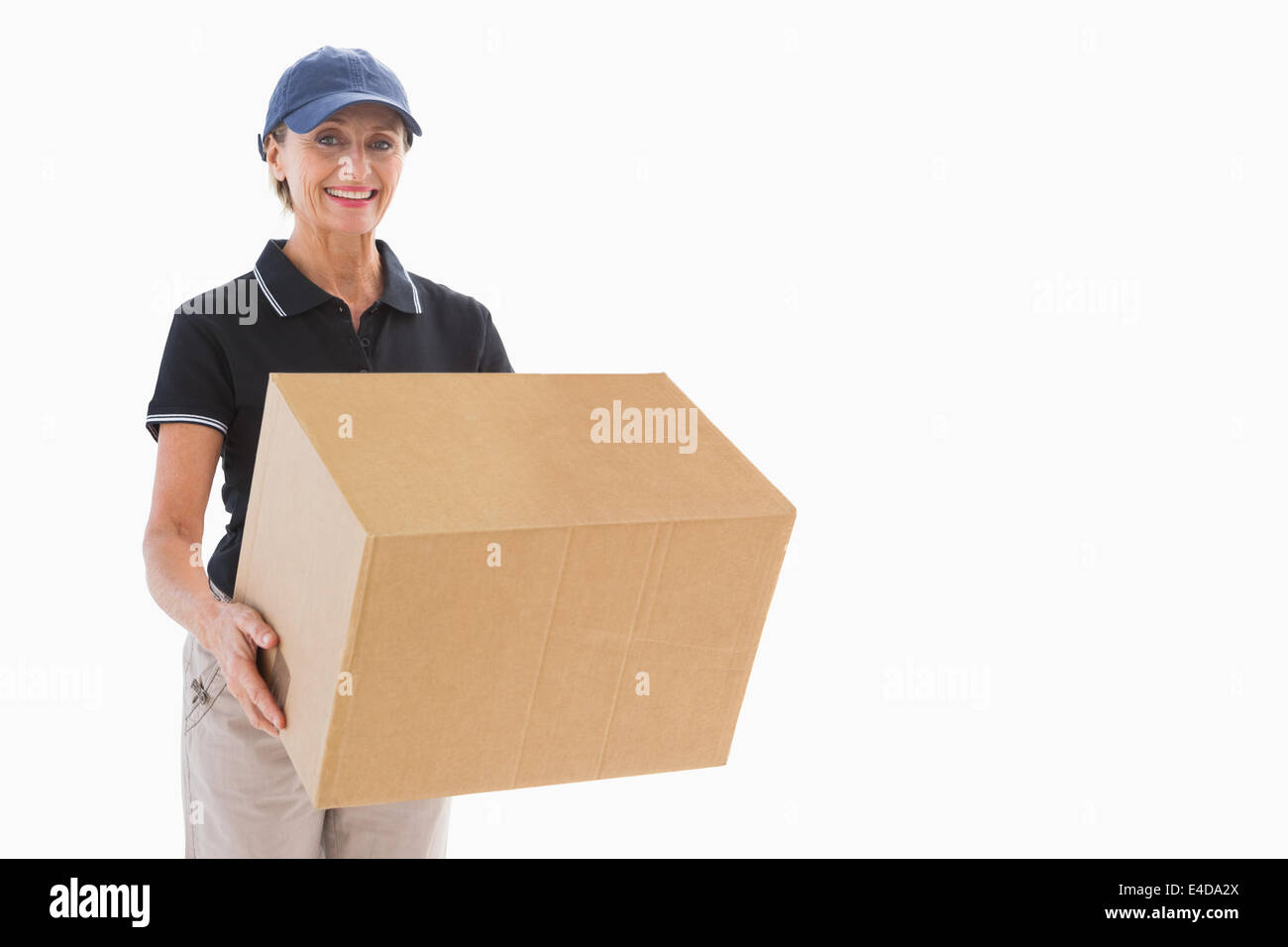 Delivery service worker holding Cut Out Stock Images & Pictures - Alamy