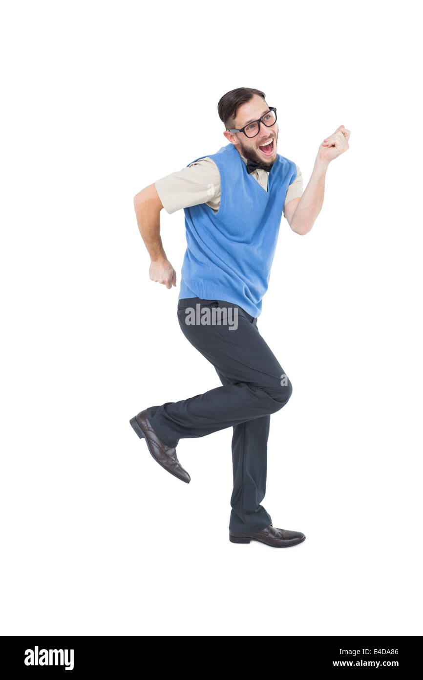 Geeky hipster dancing and smiling Stock Photo - Alamy