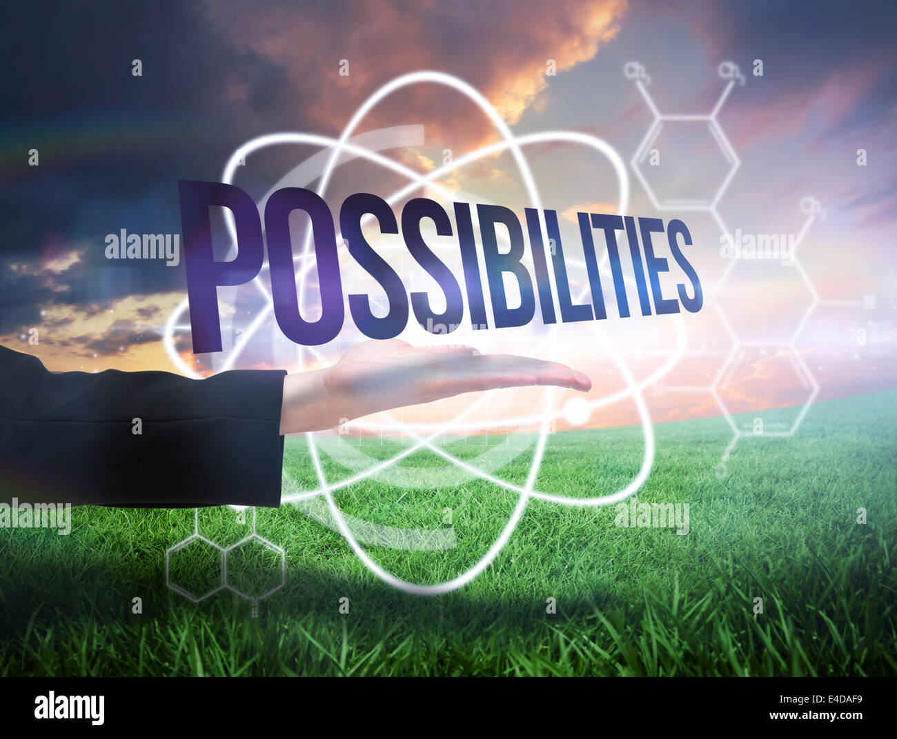 Businesswomans hand presenting the word possibilites Stock Photo - Alamy
