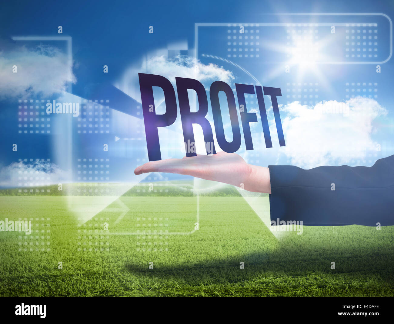Businesswomans hand presenting the word profit Stock Photo - Alamy