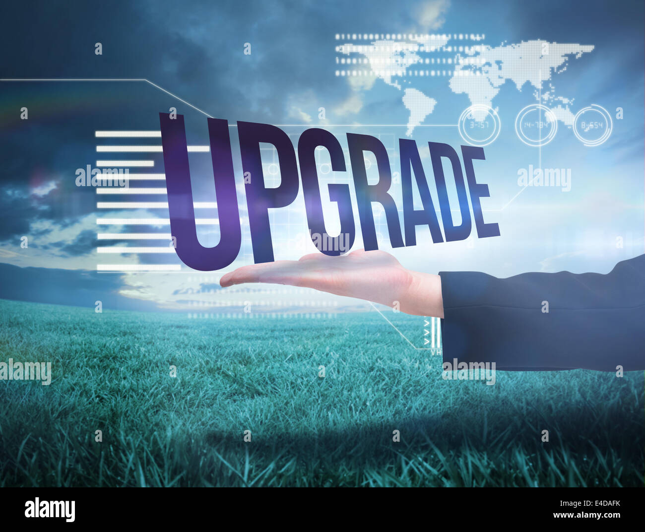 Businesswomans hand presenting the word upgrade Stock Photo - Alamy
