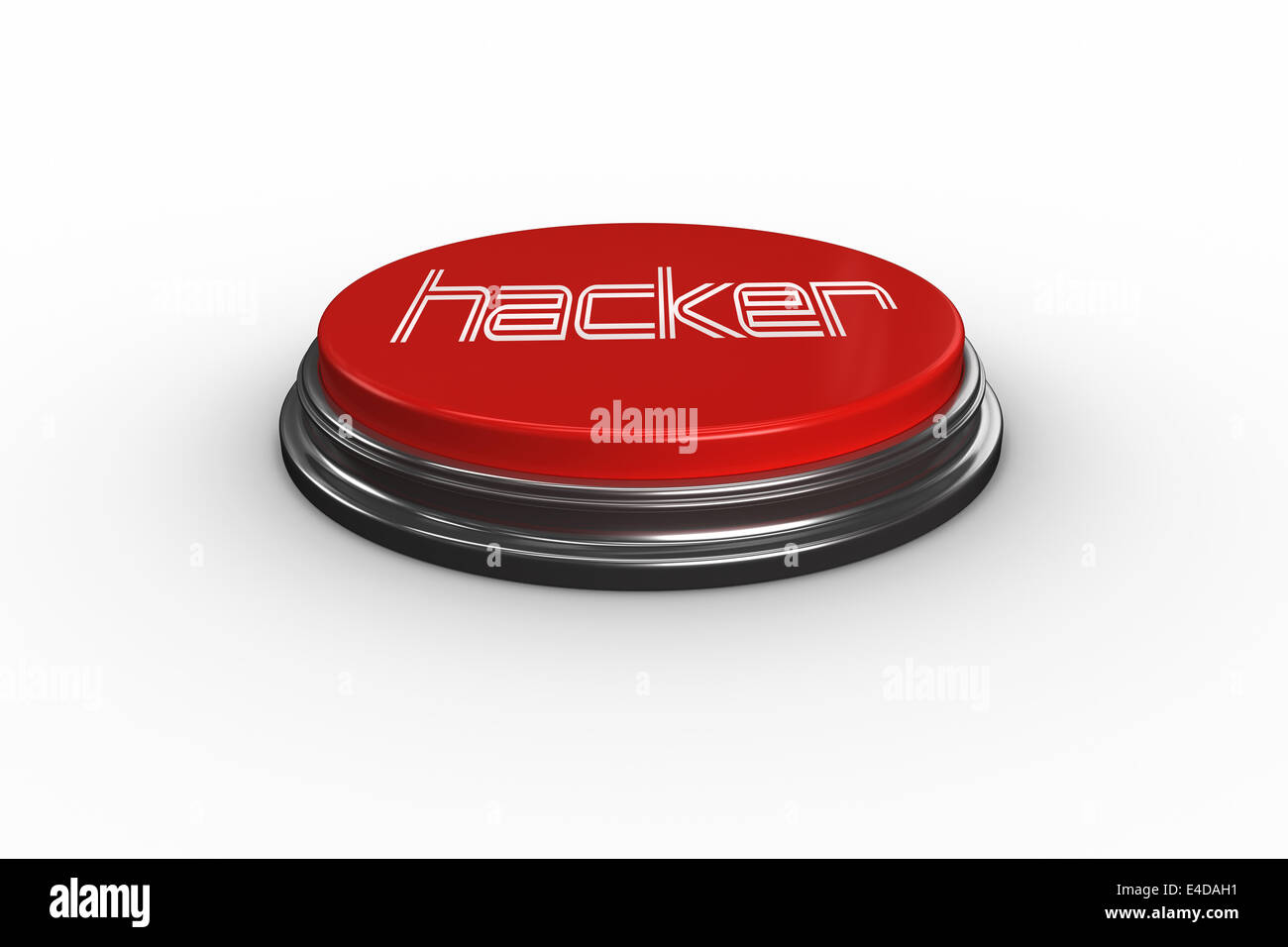 Hacker against digitally generated red push button Stock Photo - Alamy