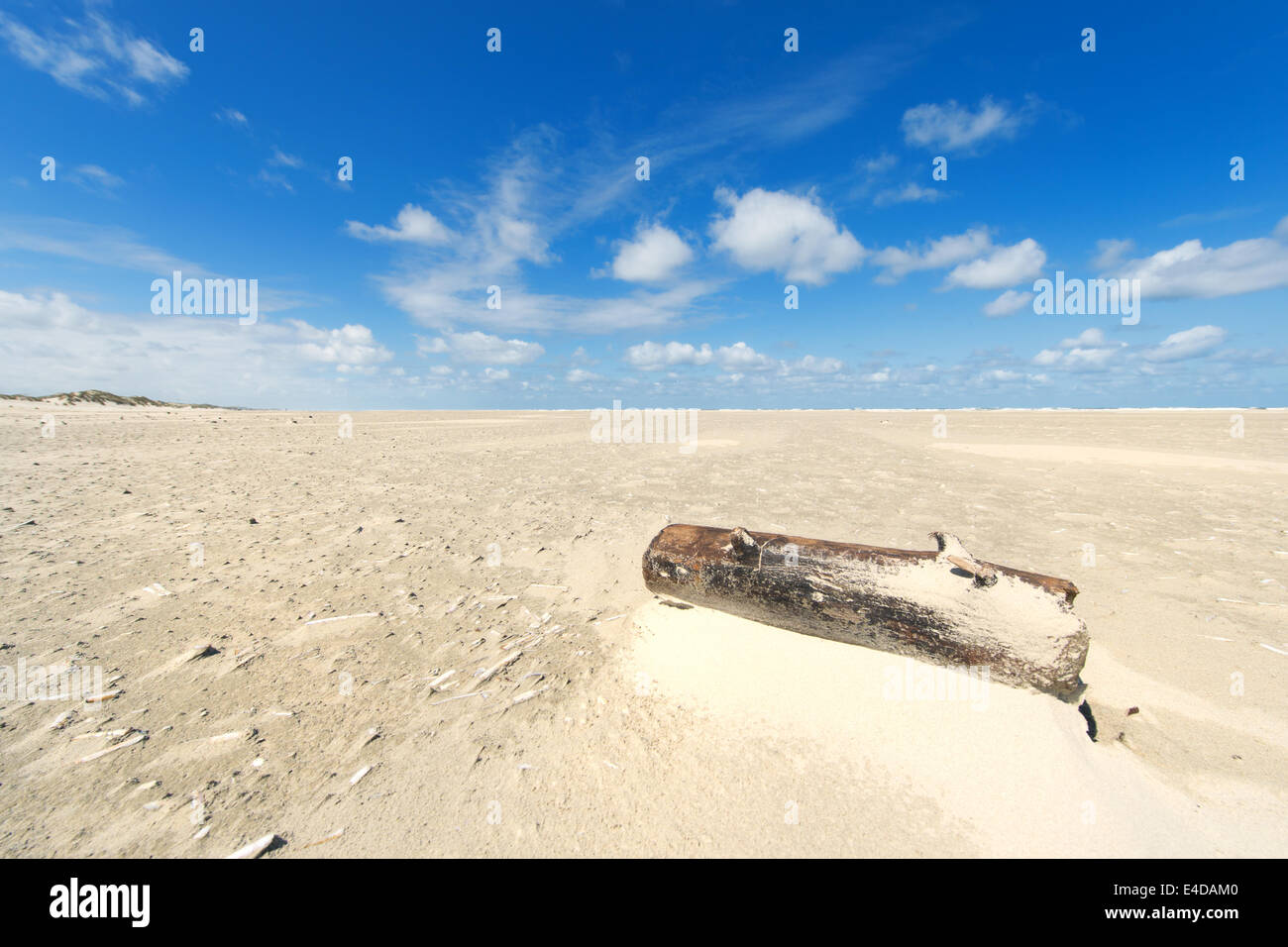 Wooden pole at the beach of Dutch wadden island Terschelling Stock ...
