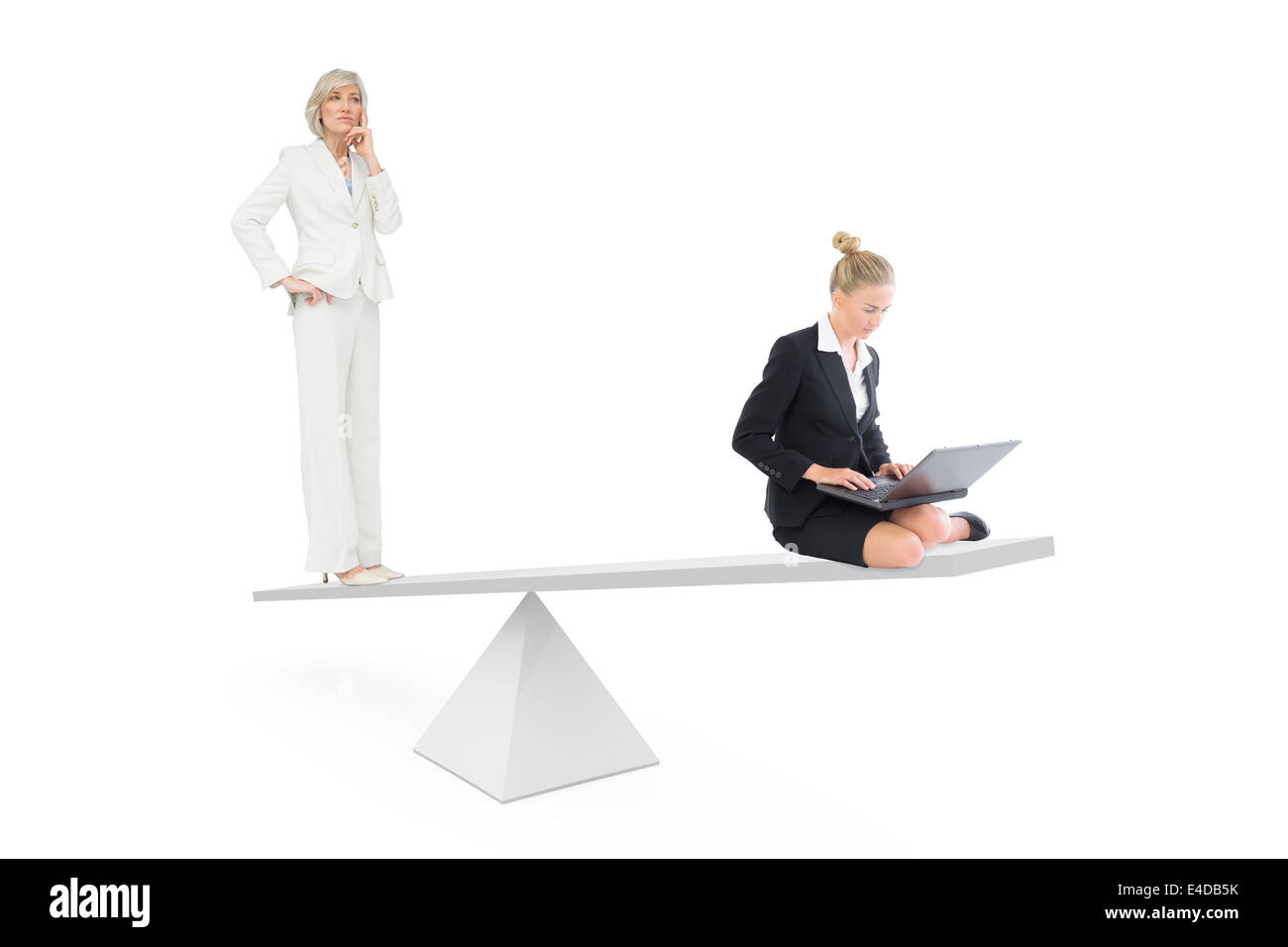 White scales measuring two businesswomen Stock Photo - Alamy