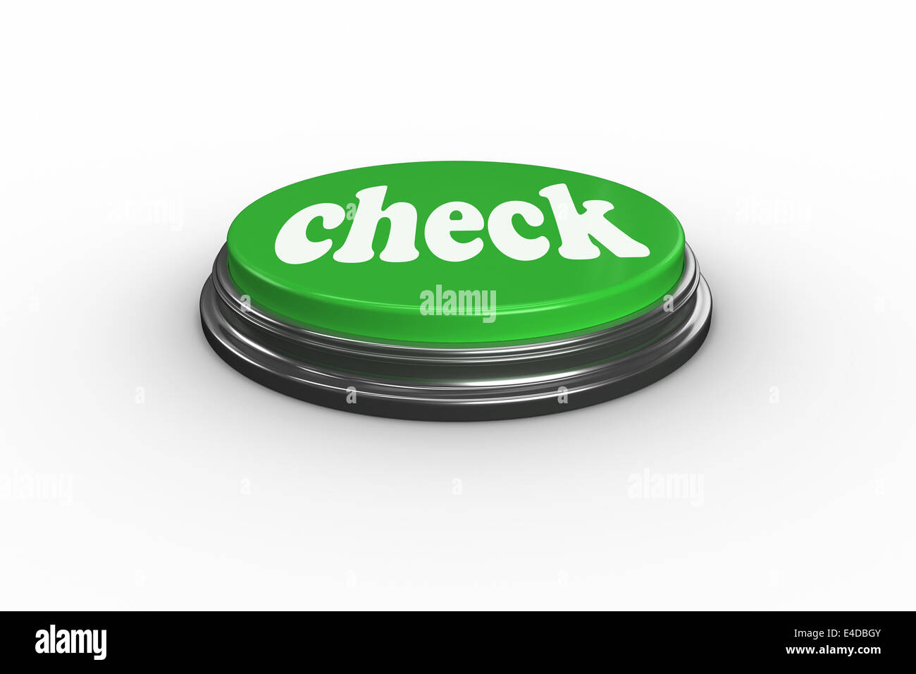 Check on digitally generated green push button Stock Photo - Alamy