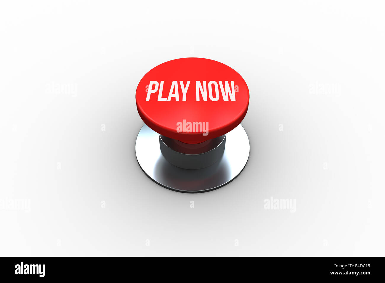 Play now on digitally generated red push button Stock Photo - Alamy