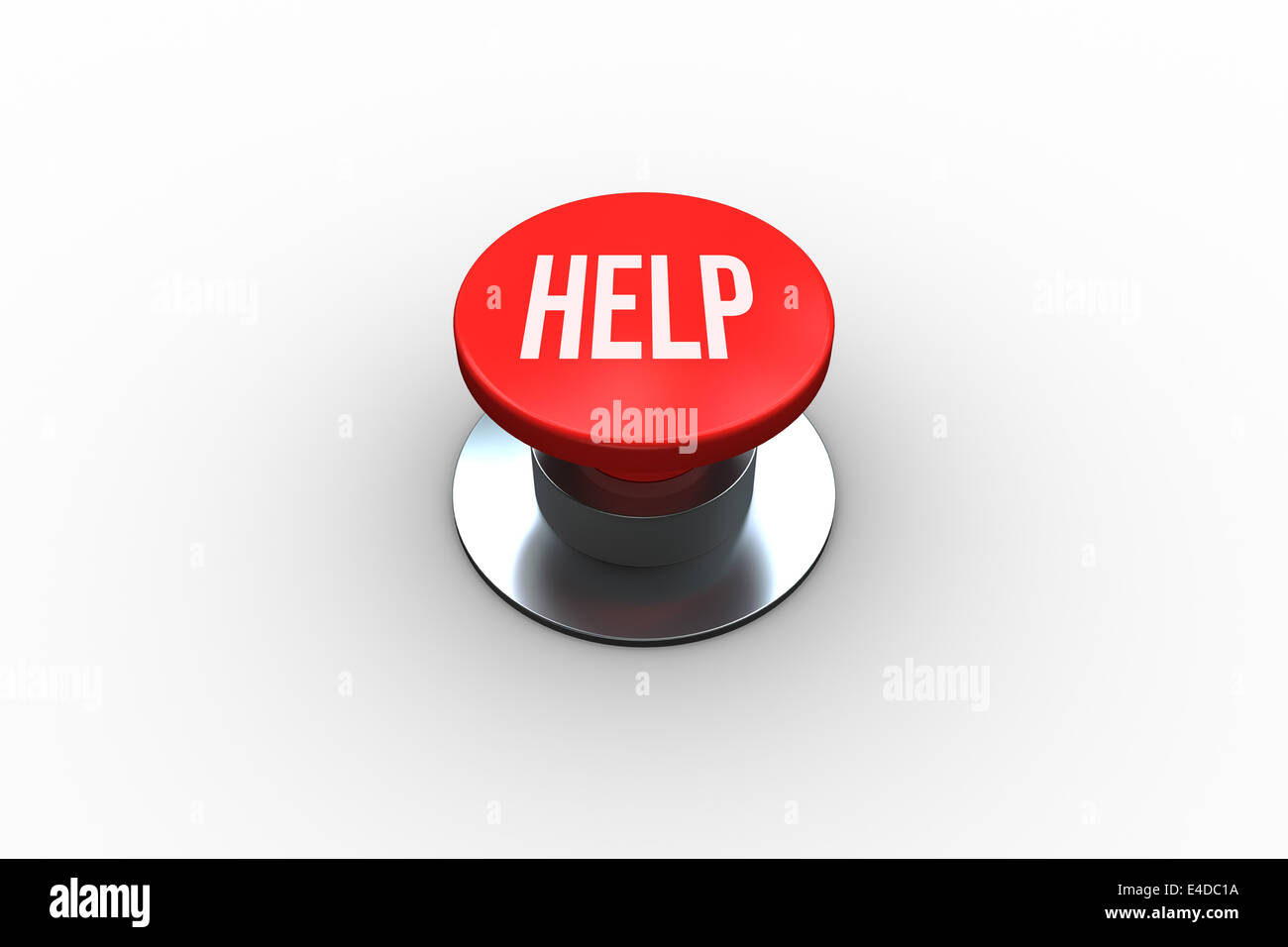 Help on digitally generated red push button Stock Photo - Alamy