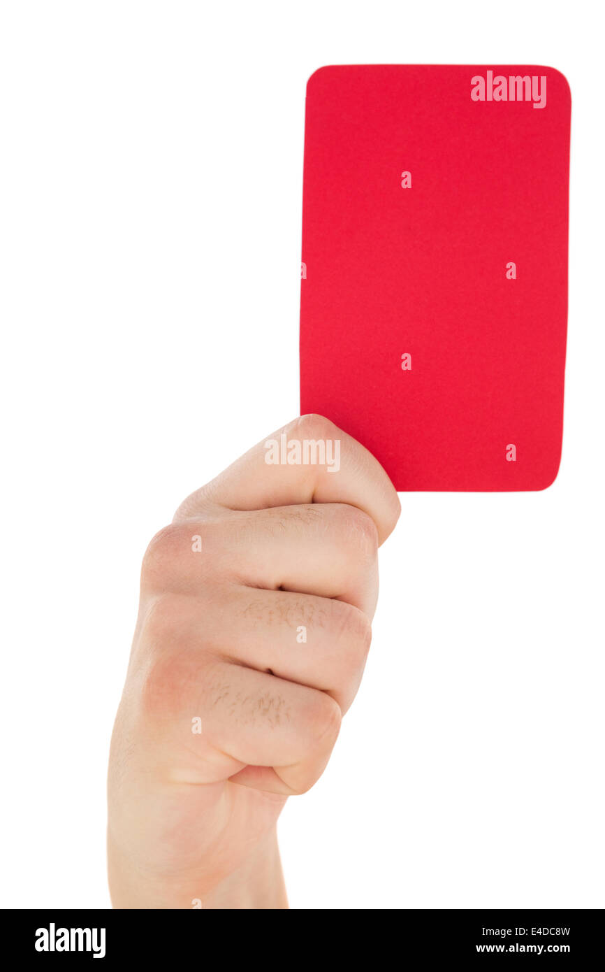 Hand holding red card up Stock Photo - Alamy