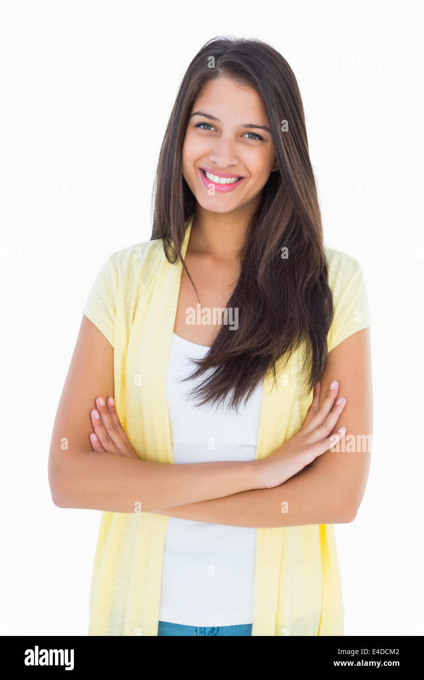 Happy brunette woman smiling camera hi-res stock photography and images ...