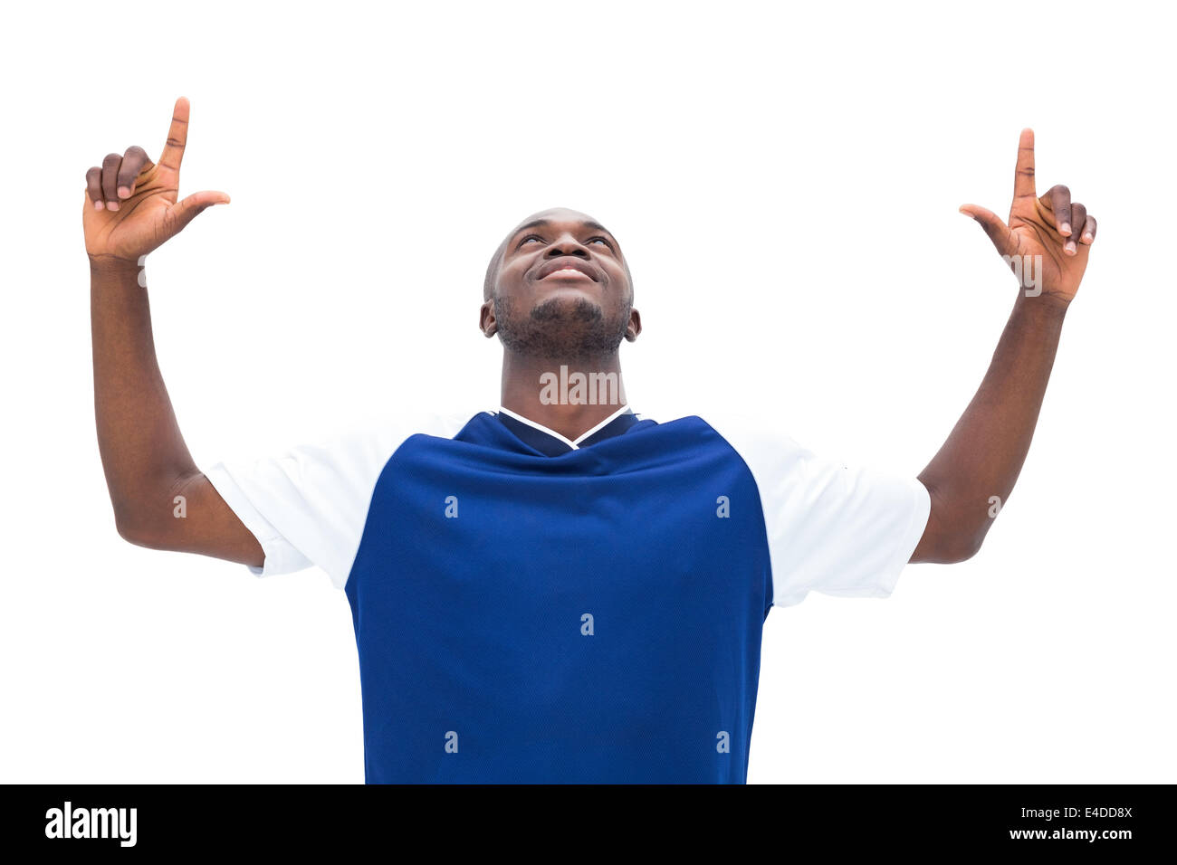 Football player in blue celebrating a win Stock Photo - Alamy