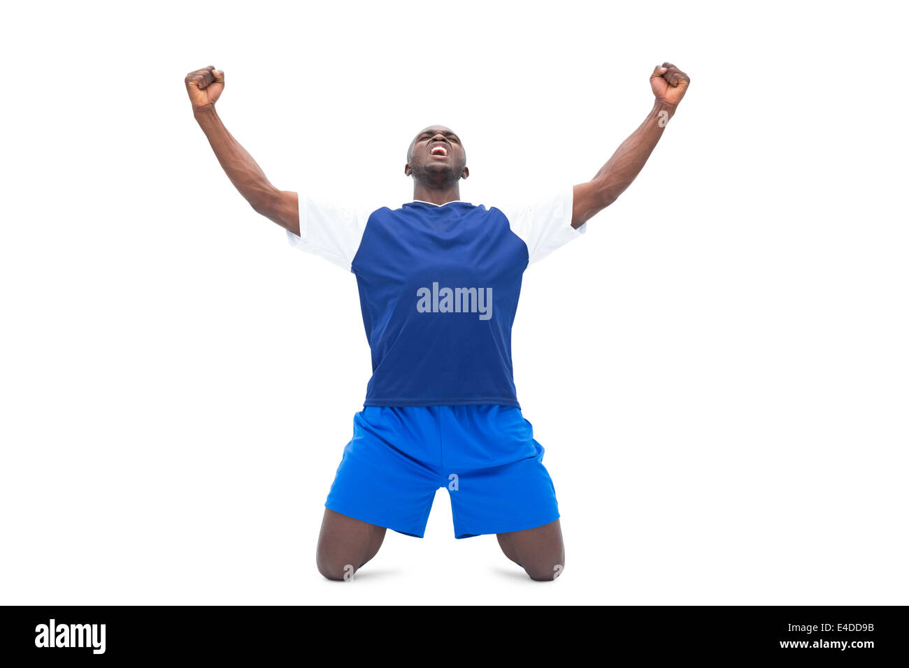Football player in blue celebrating a win Stock Photo - Alamy