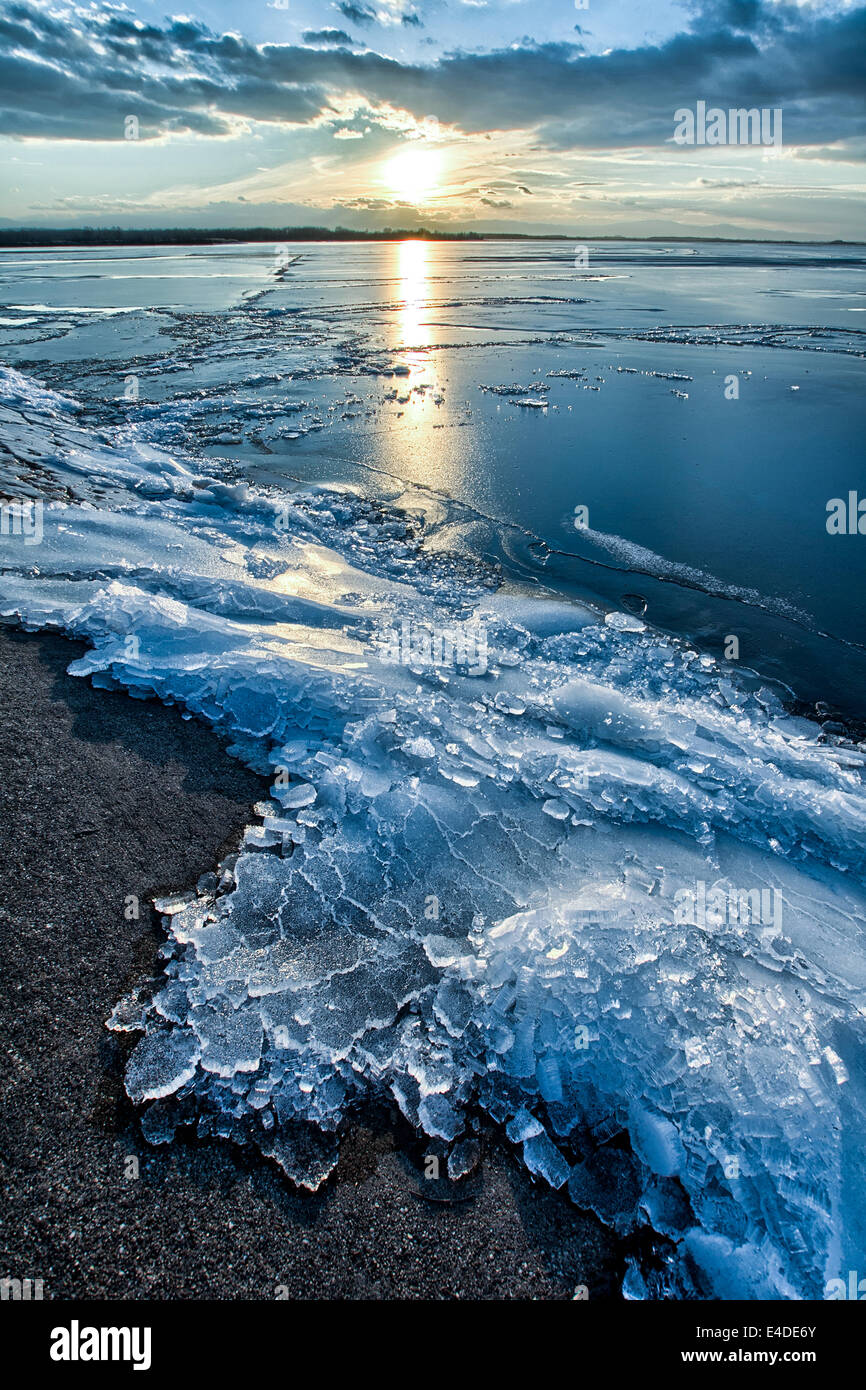 Blocks of ice at the frozen lake Stock Photo - Alamy
