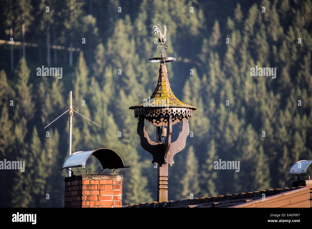 The metal weathercock on the old roof Stock Photo - Alamy
