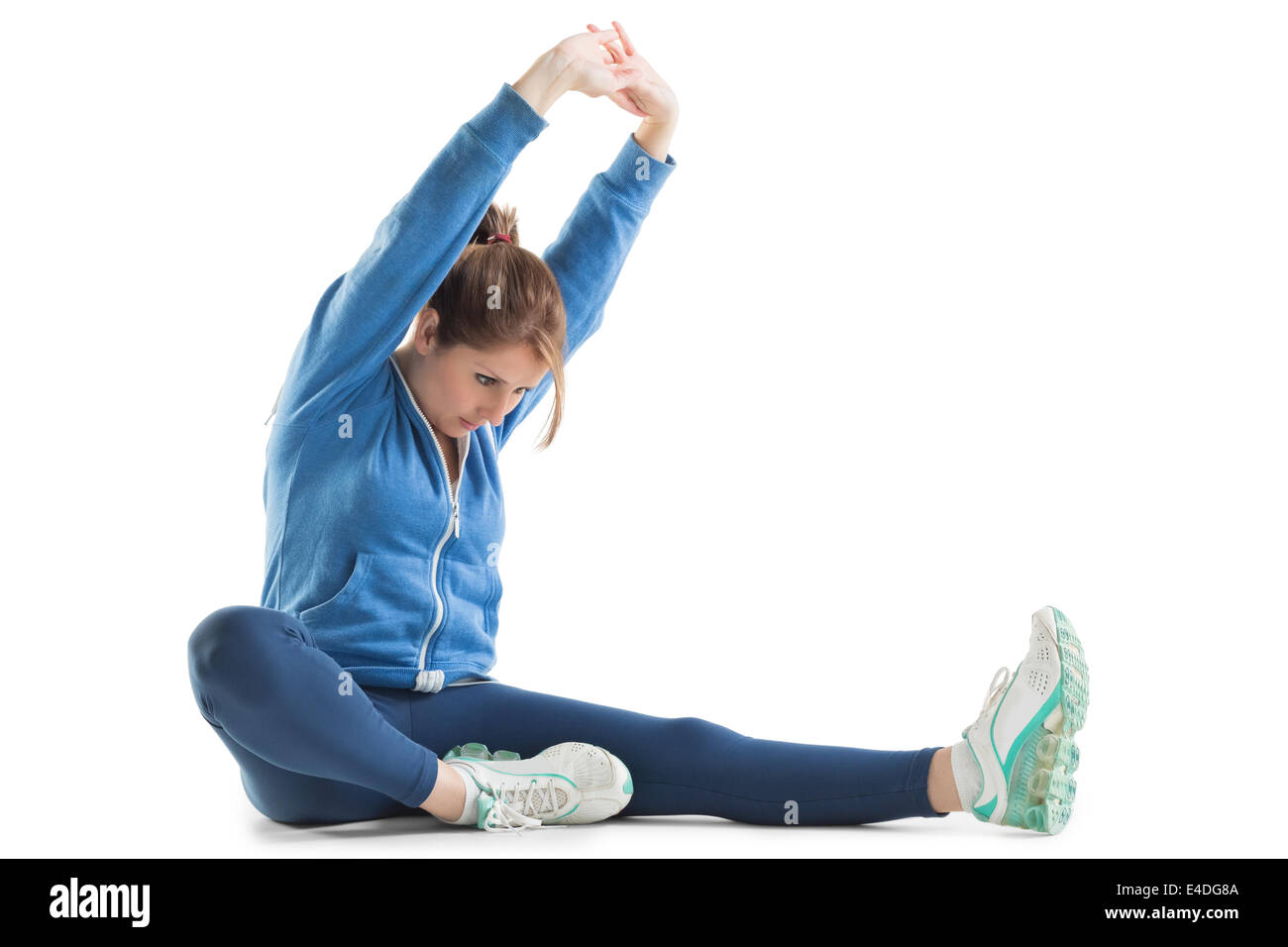 Young woman stretching up hands Stock Photo - Alamy