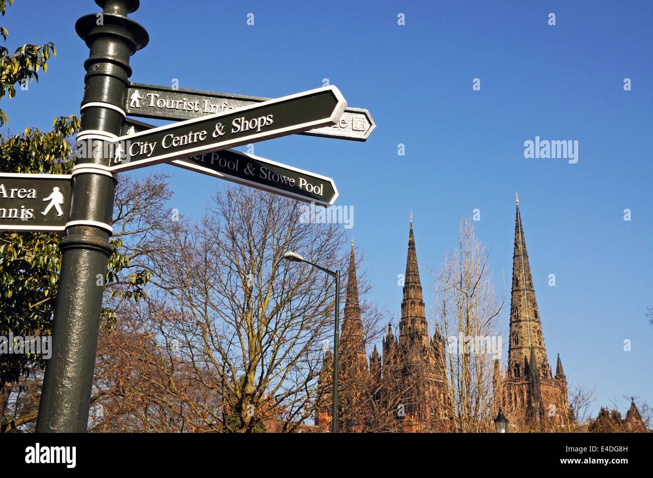 Tourist information sign with Cathedral to the rear, Lichfield ...