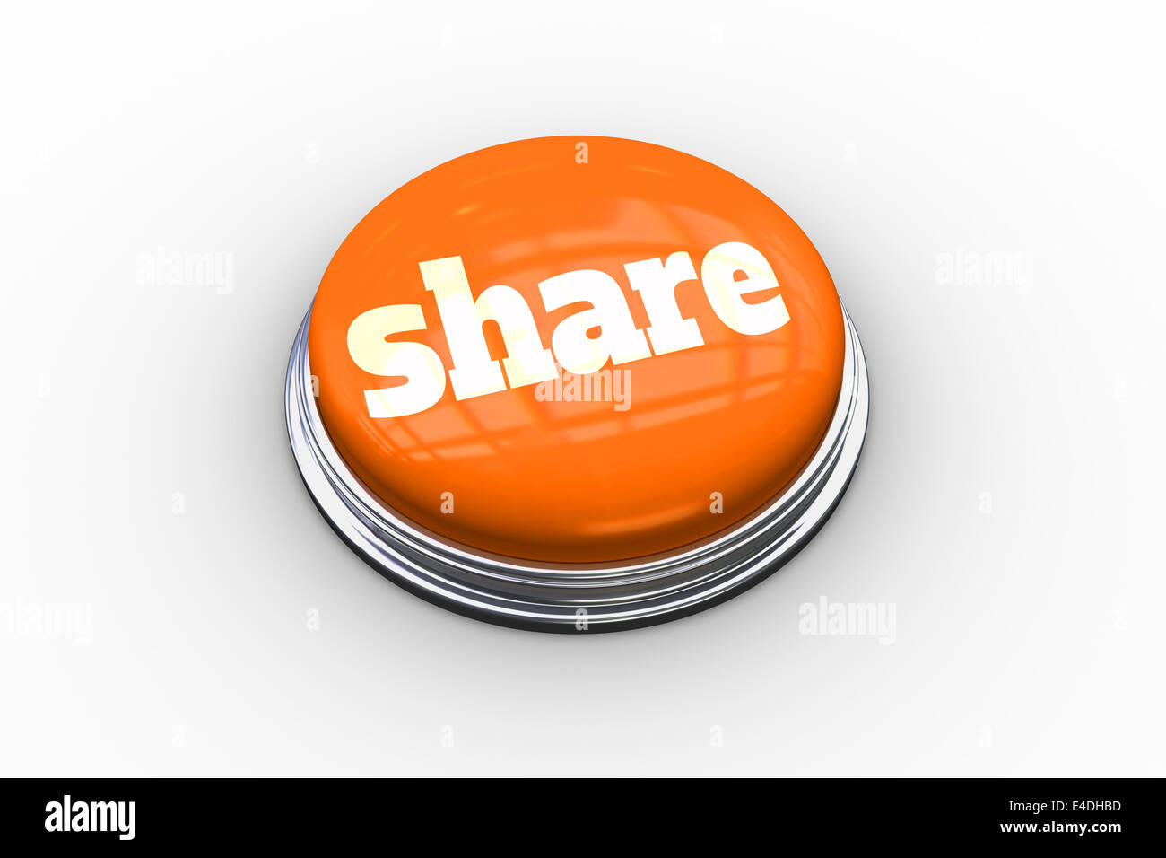 Share on shiny orange push button Stock Photo - Alamy