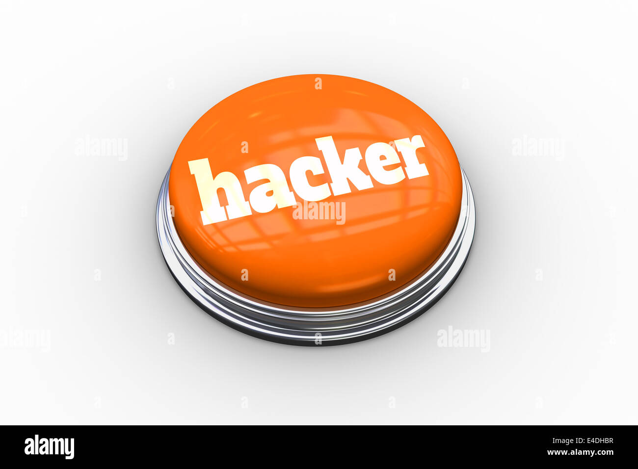Hacker on shiny orange push button Stock Photo - Alamy