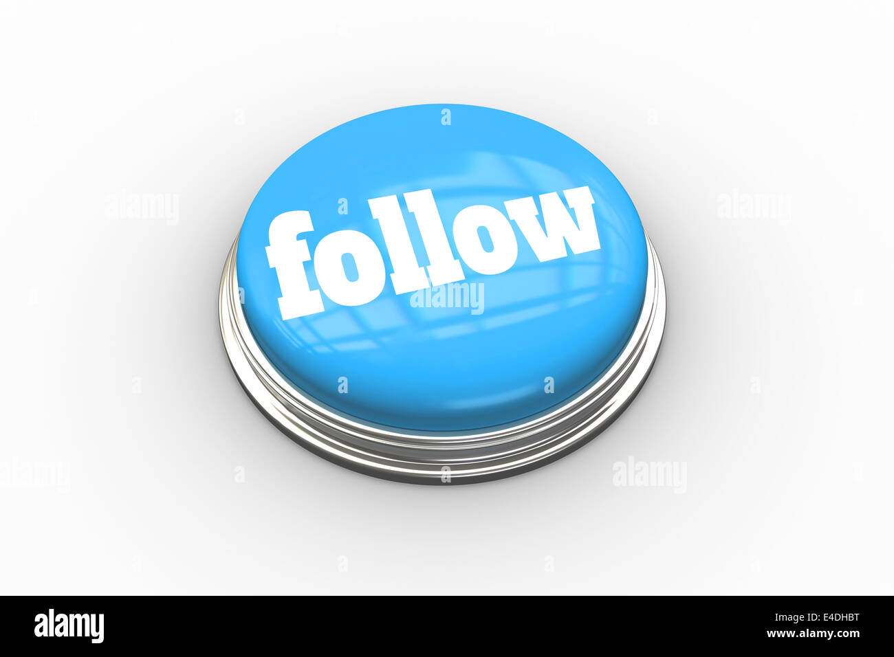 Follow on shiny blue push button Stock Photo - Alamy