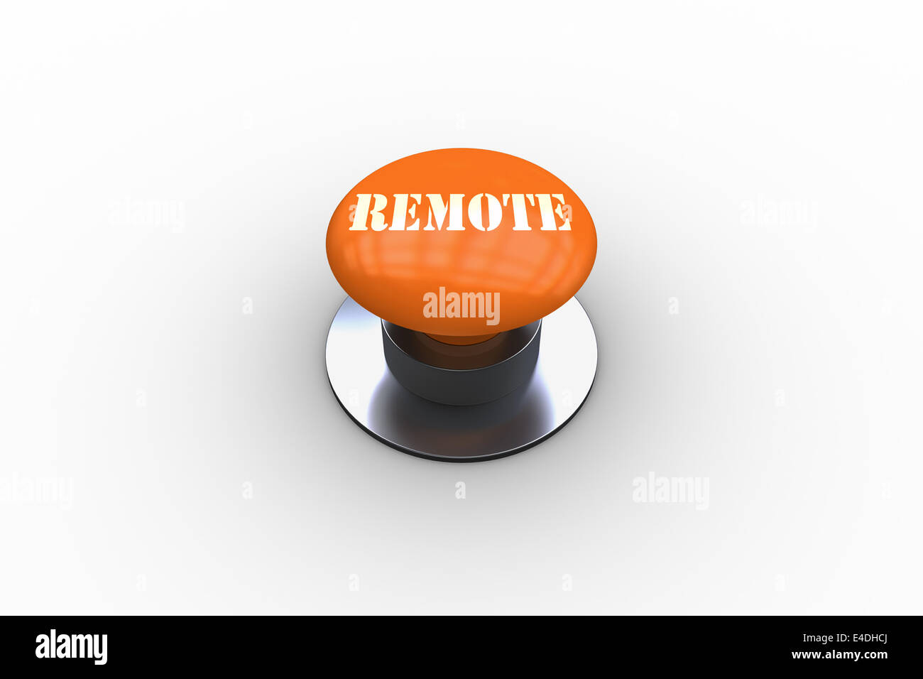 Remote on orange push button Stock Photo - Alamy