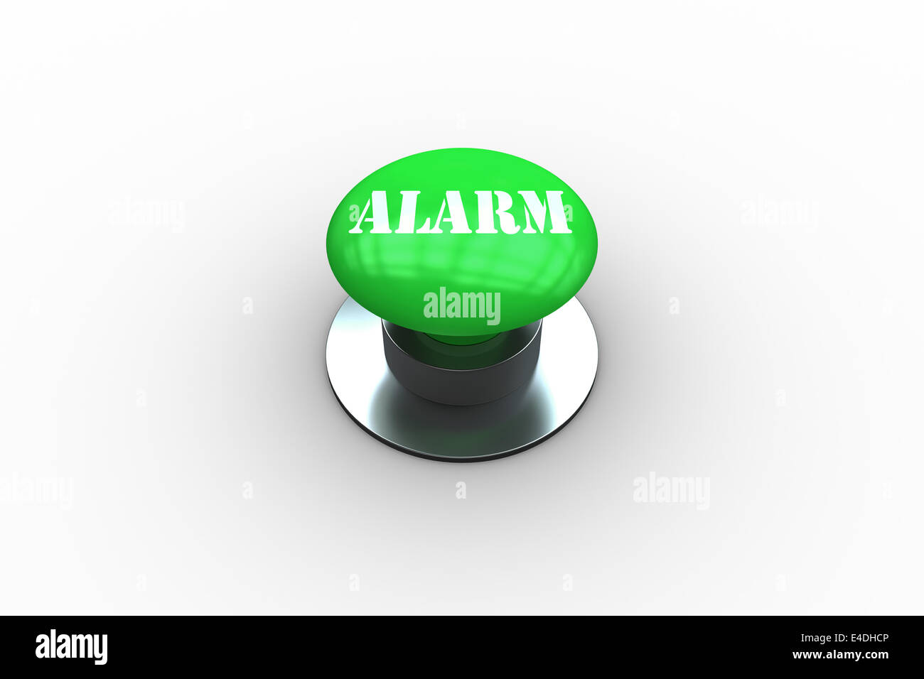 Alarm on digitally generated green push button Stock Photo - Alamy