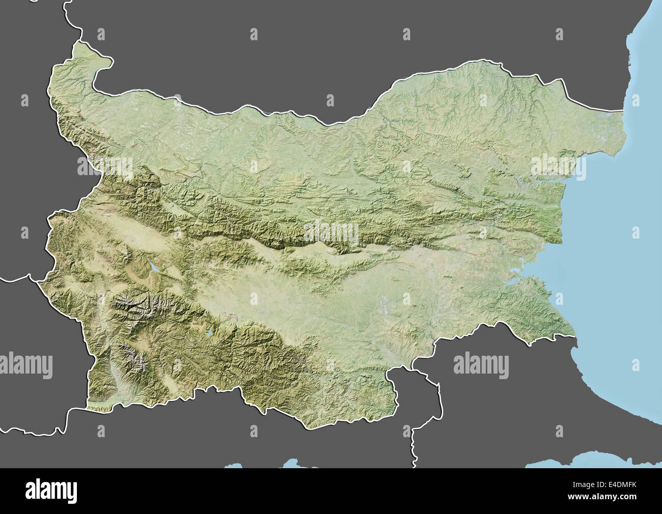 Bulgaria, Relief Map With Border and Mask Stock Photo - Alamy
