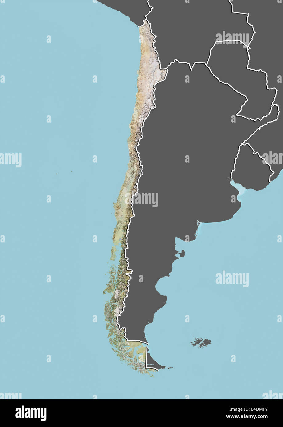 Chile, Relief Map With Border and Mask Stock Photo - Alamy