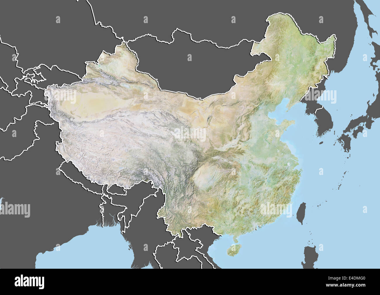 China, Relief Map With Border and Mask Stock Photo - Alamy