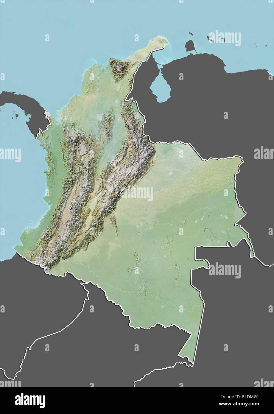 Colombia, Relief Map With Border and Mask Stock Photo - Alamy