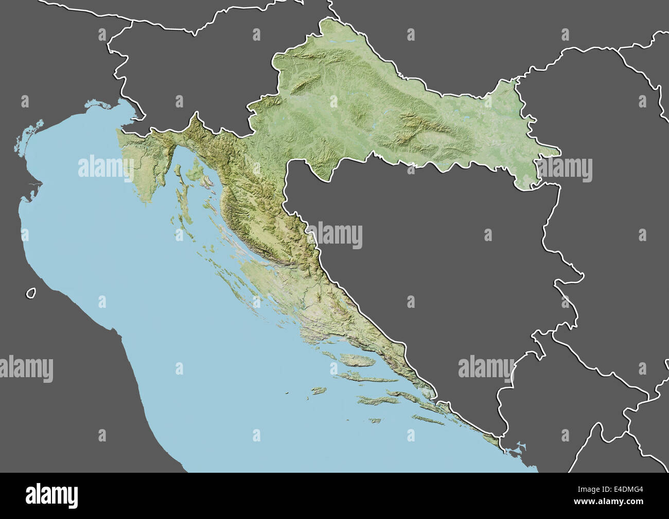 Croatia, Relief Map With Border and Mask Stock Photo - Alamy