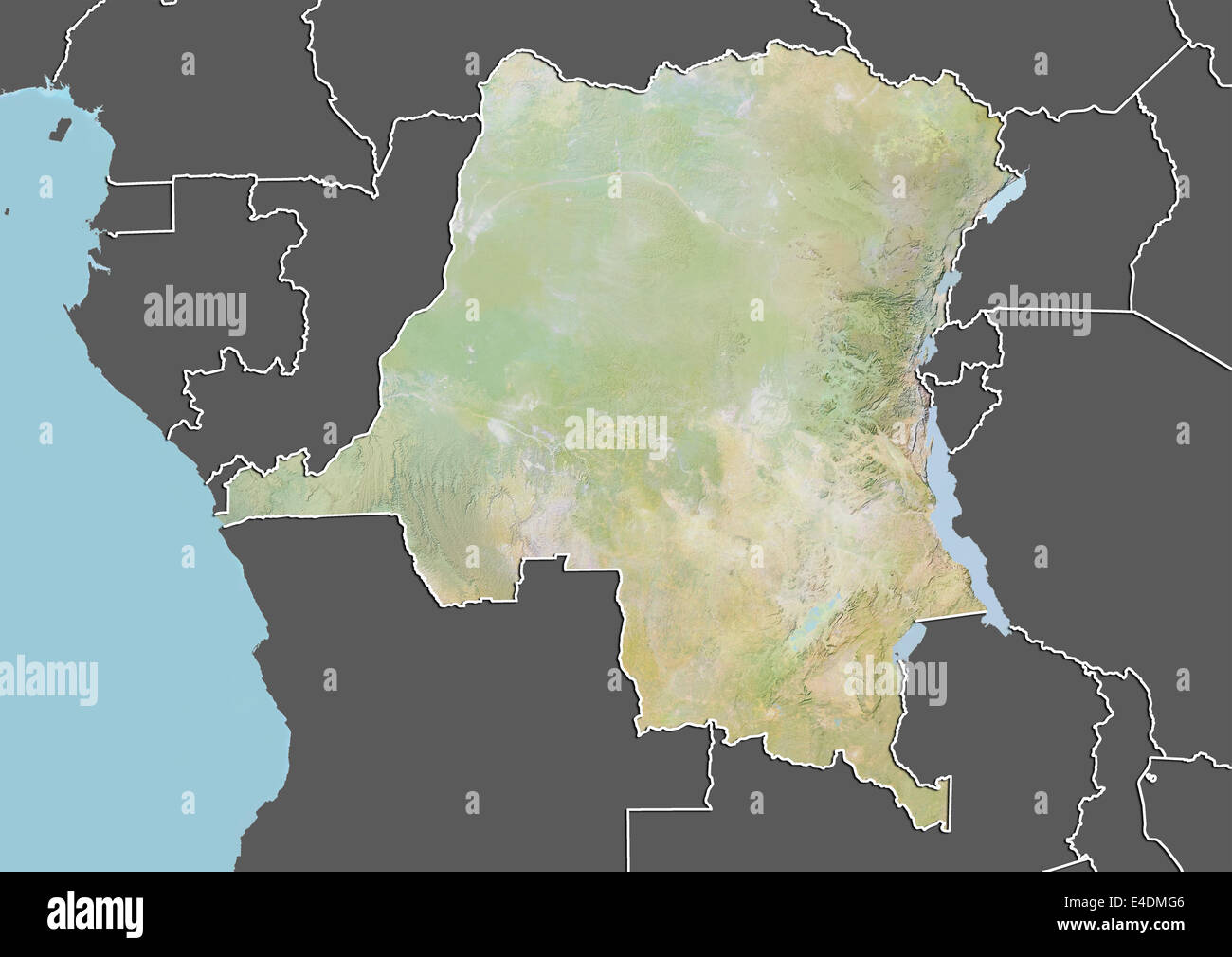 Democratic Republic of Congo, Relief Map With Border and Mask Stock ...