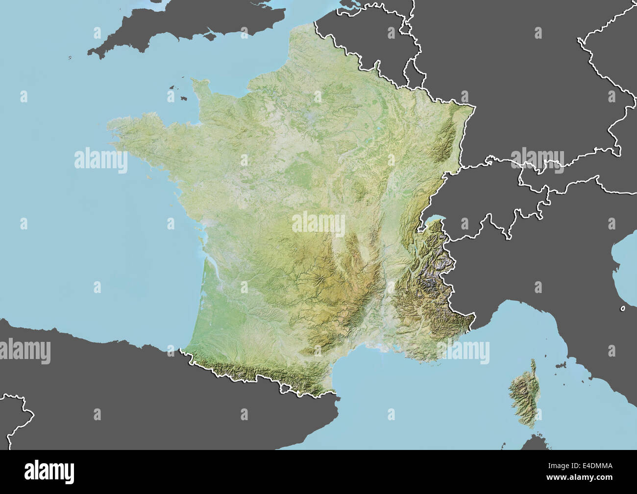 France, Relief Map With Border and Mask Stock Photo - Alamy
