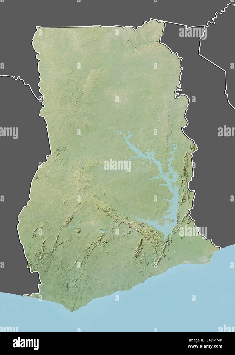 Ghana, Relief Map With Border and Mask Stock Photo - Alamy