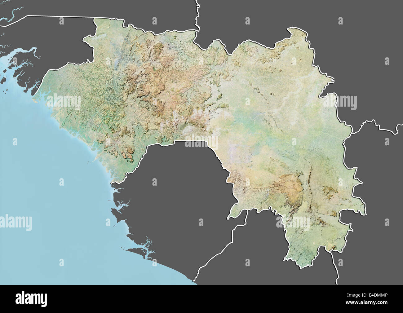 Guinea, Relief Map With Border and Mask Stock Photo - Alamy